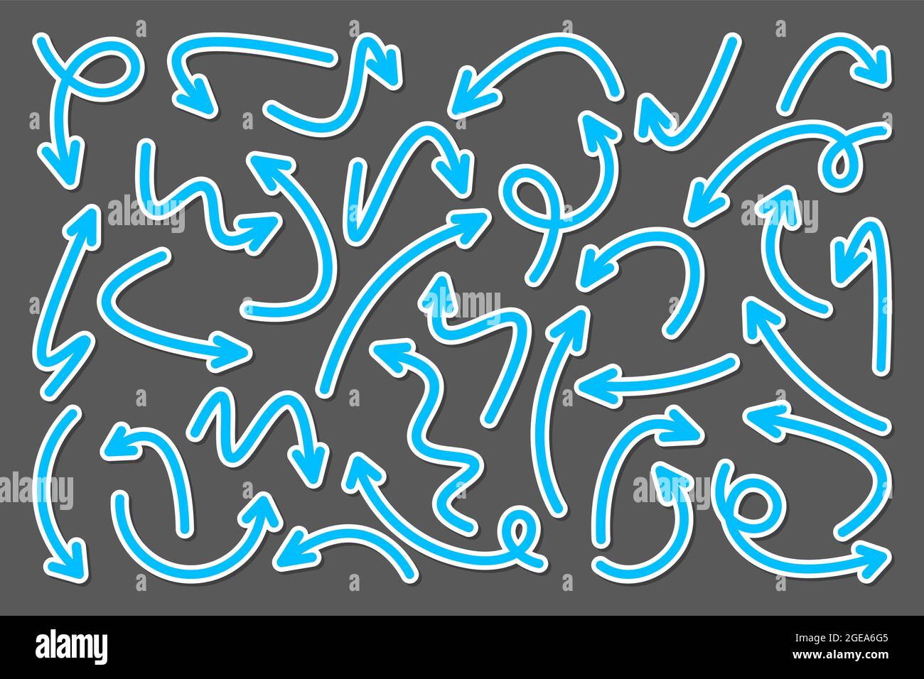 Colorful hand drawn arrow stickers set. Blue pointers collection ...