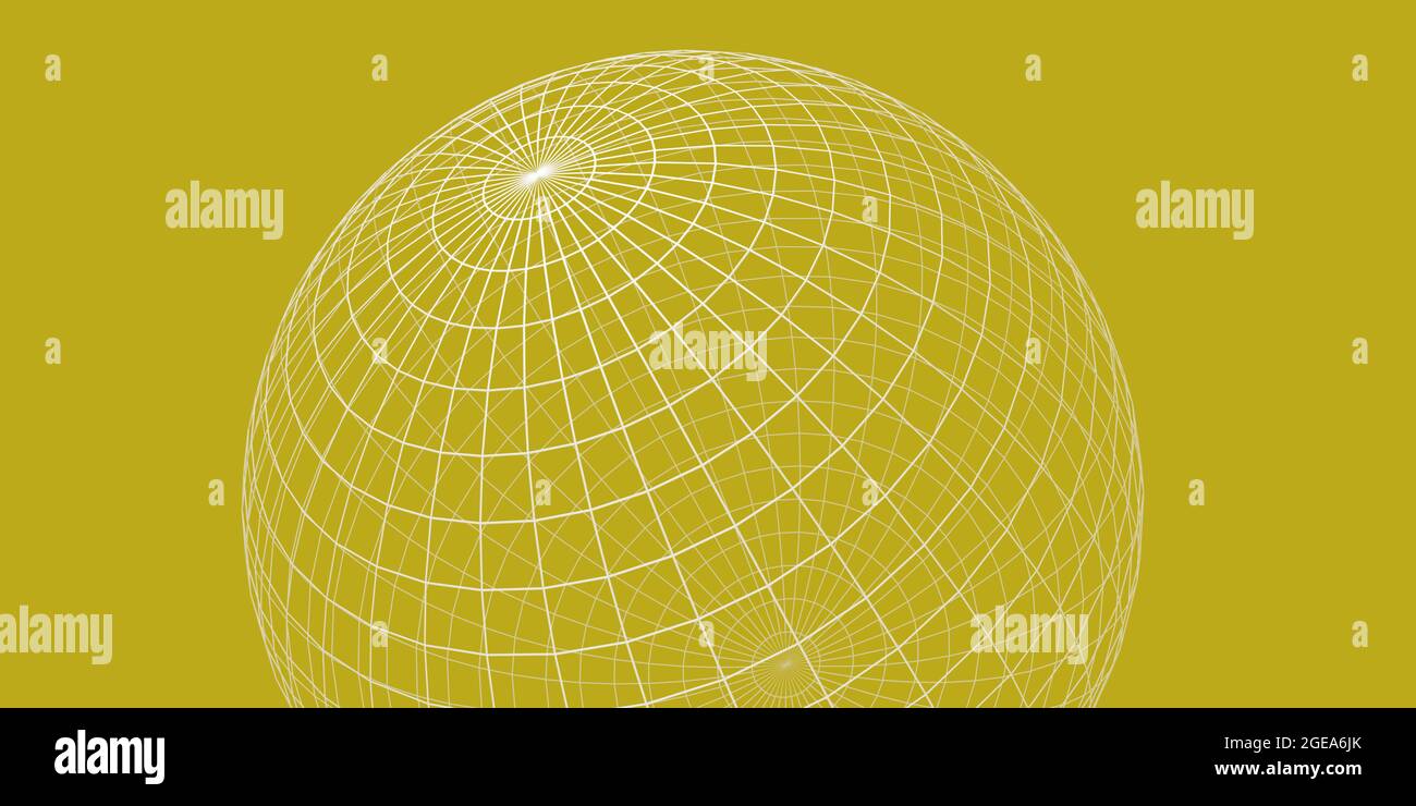 Wireframe globe or sphere on yellow background, visualization of north ...