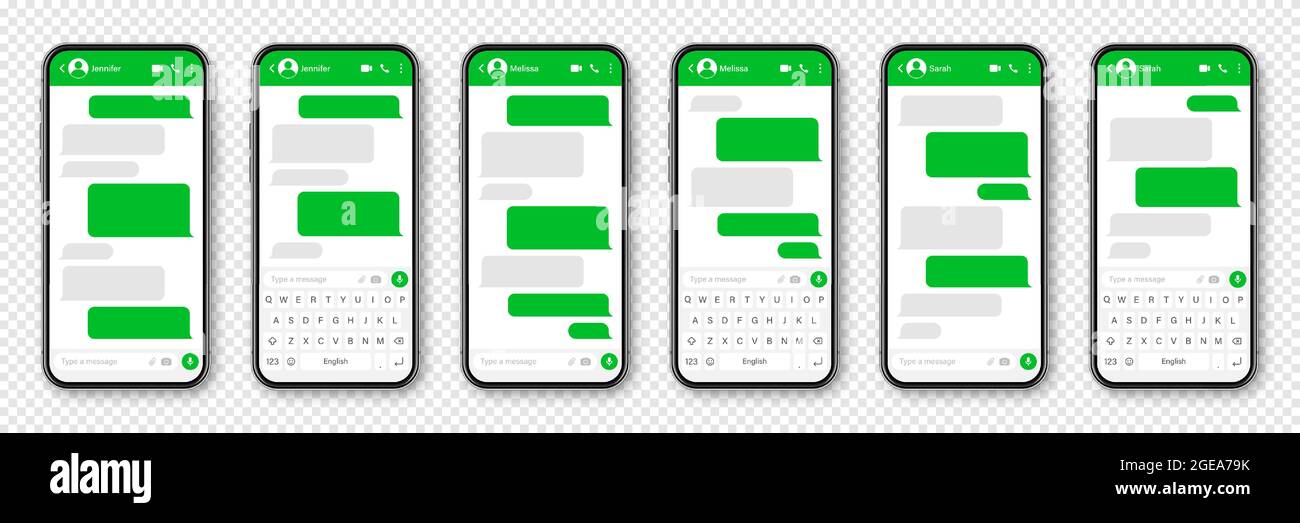 Realistic smartphone with messaging app. Blank SMS text frame ...