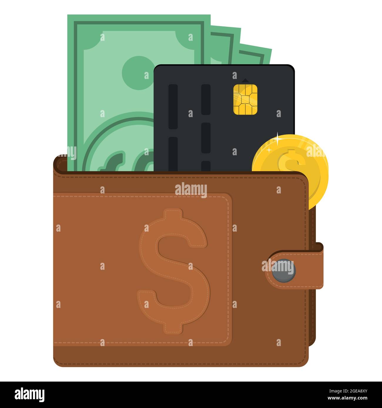 Vector design of wallet with cash and credit card, Wallet with cash and ...