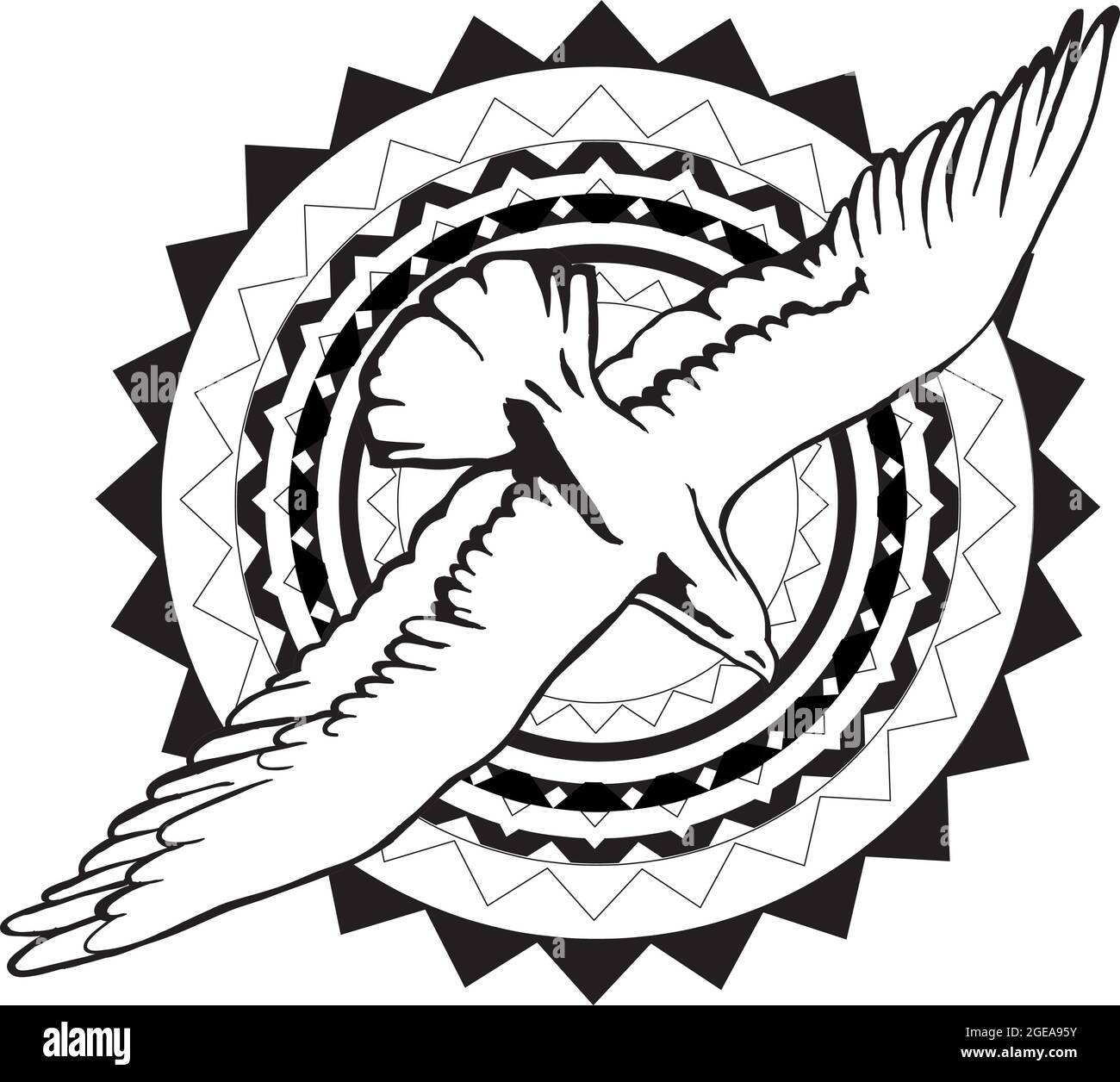 Albatross bird in a decorative circle, soaring seagull Stock Vector ...