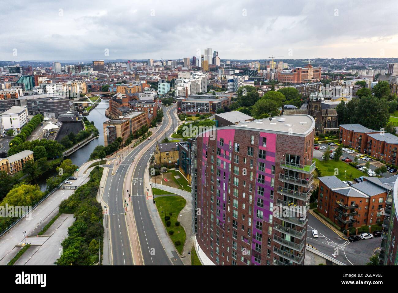 An aerial view of Leeds City centre and its road and transportation ...