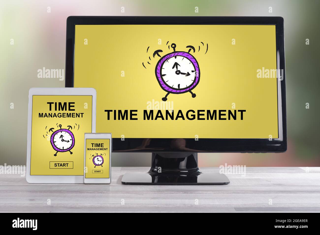 Time management concept shown on different information technology ...