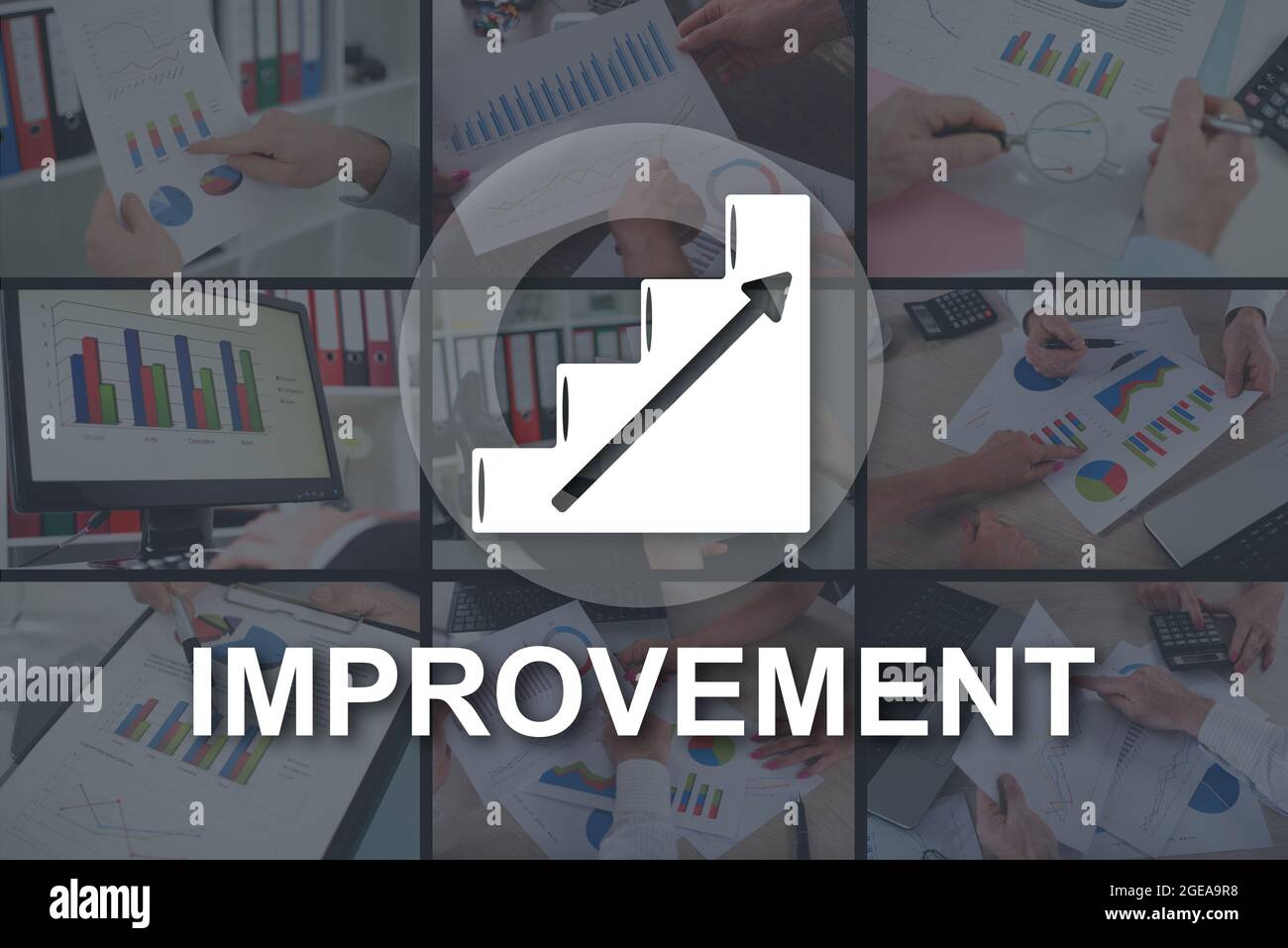 Improvement concept illustrated by pictures on background Stock Photo ...