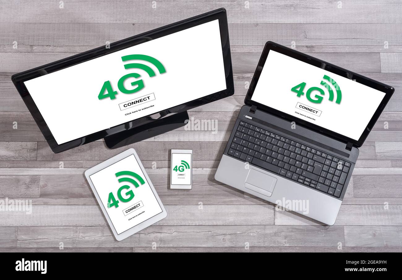 4g network concept shown on different information technology devices ...
