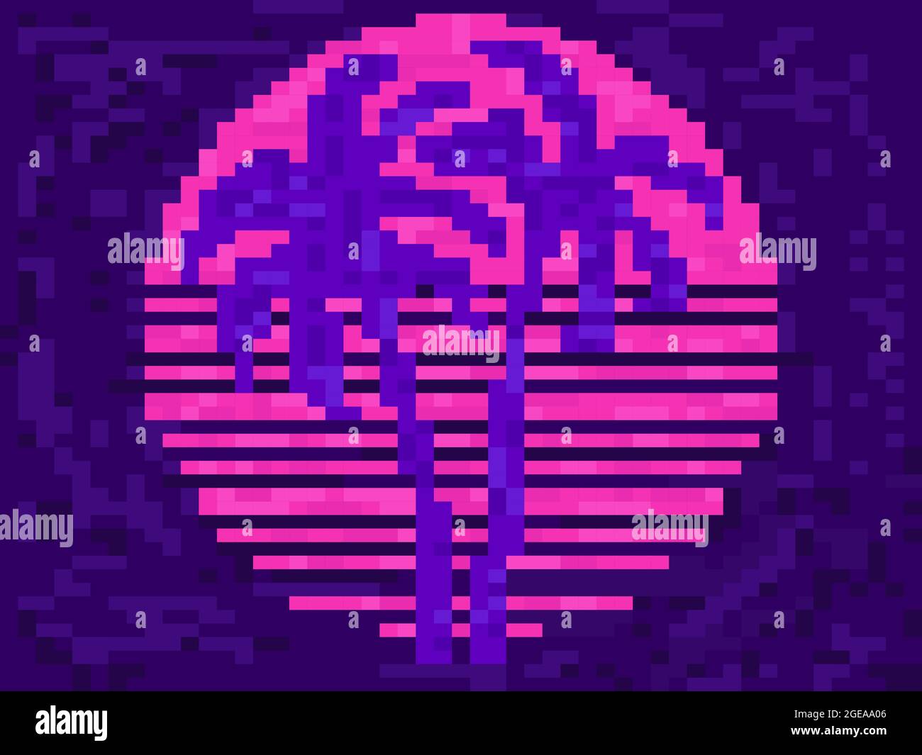 Pixel art palm trees at sunset in 80s style. 8-bit sun synthwave and ...