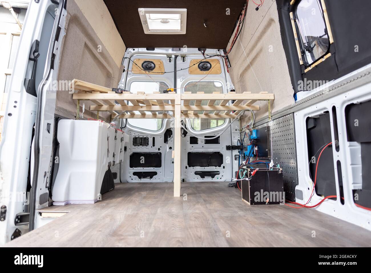 Interior of a camper van under construction Stock Photo - Alamy