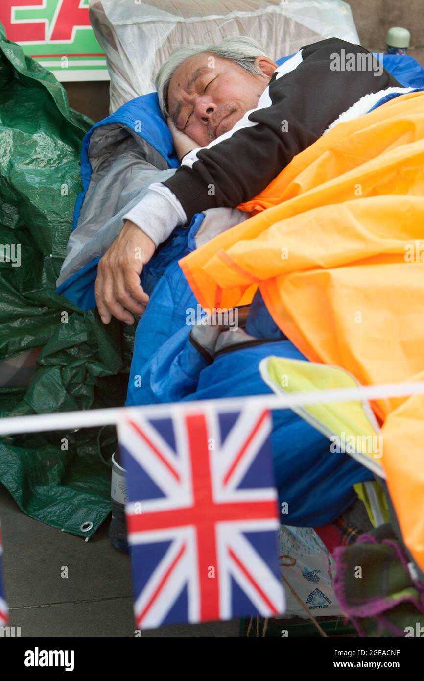 London, UK. 18th Aug, 2021. Warrant officer Gyan Raj Rai sleeps during ...