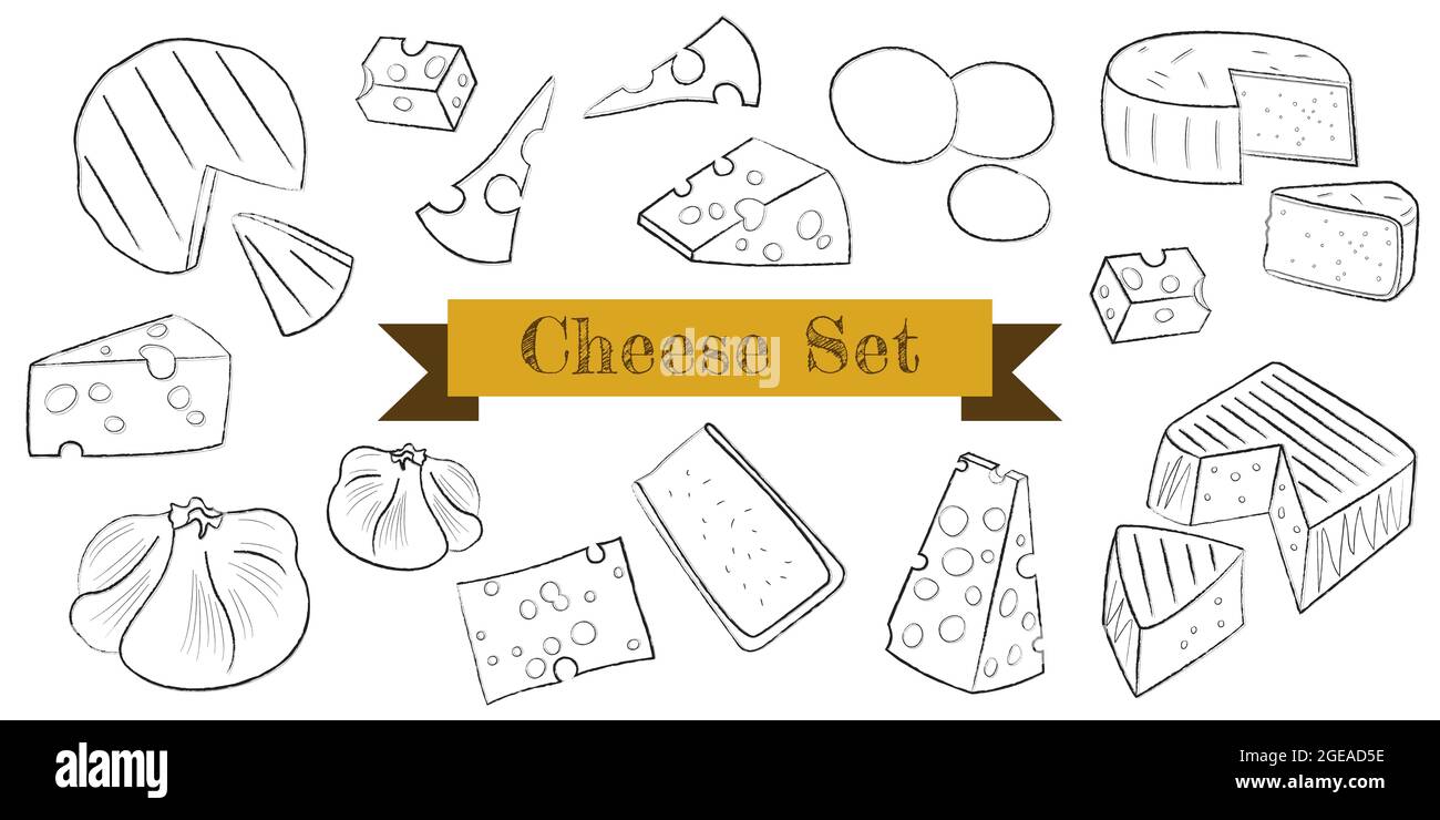 Cheese flat line icons set. Outline signs for dairy product store ...