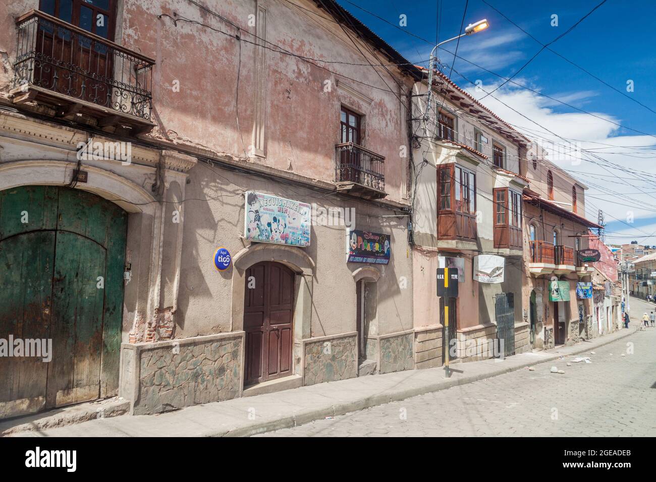 POTOSI, BOLIVIA - APRIL 19, 2015: View of a street in a historic center ...