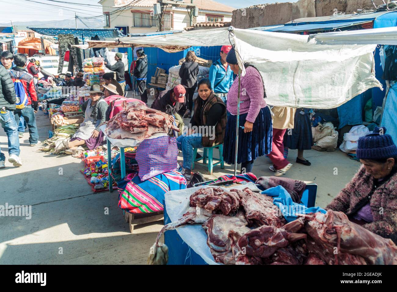 POTOSI, BOLIVIA - APRIL 20, 2015: Local people on a market in Potosi ...