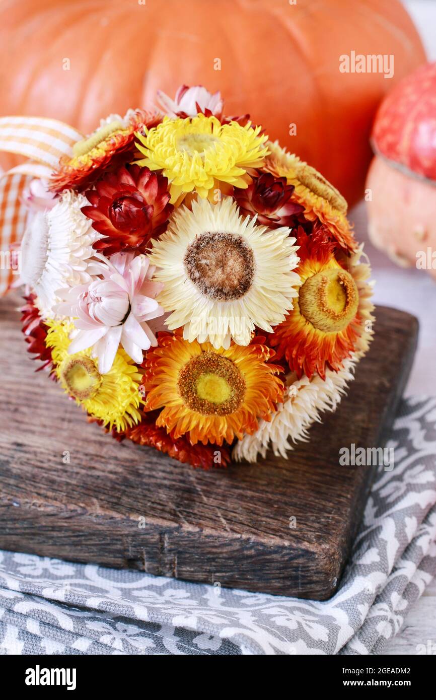 Decorative ball made of helichrysum bracteatum - everlasting flowers ...