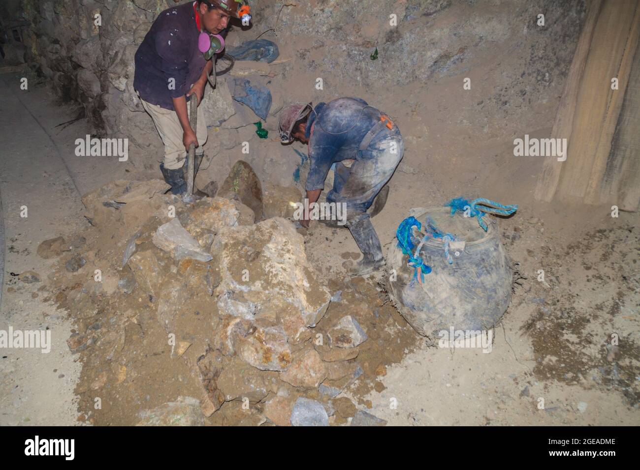 POTOSI, BOLIVIA - APRIL 20, 2015: Bolivian miners work inside Cerro ...