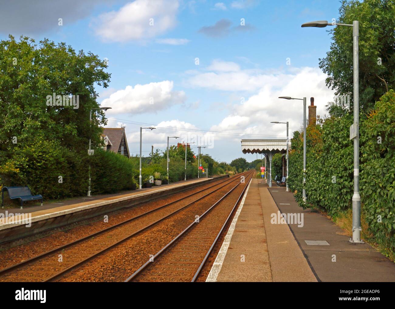 A view of Salhouse Station with dual tracks on the Bittern Line between ...