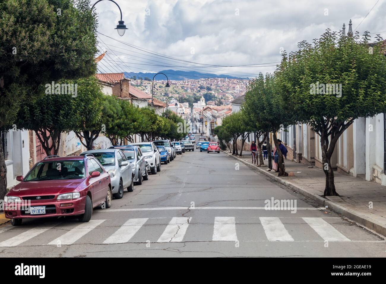 SUCRE, BOLIVIA - APRIL 22, 2015: Street in the white city Sucre ...