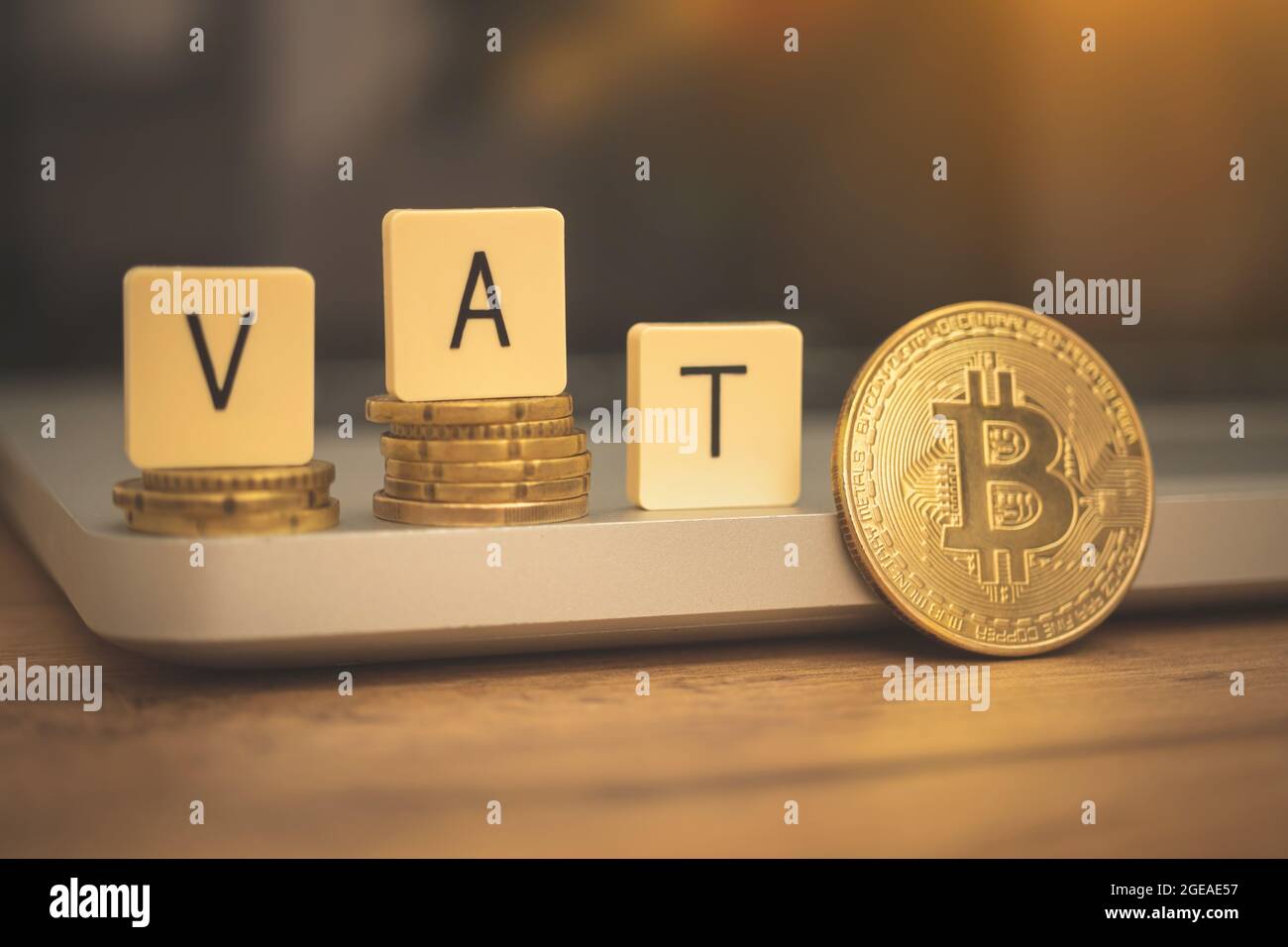 VAT with cryptocurrency bitcoin concept business background. Modern ...