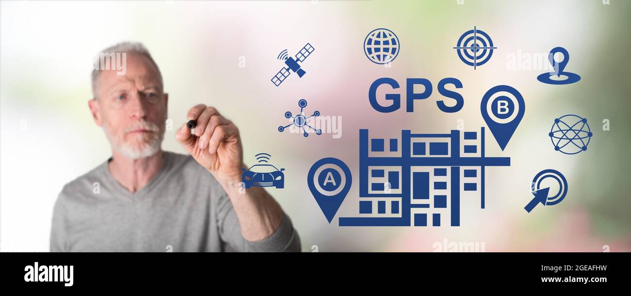 Gps concept drawn by a man Stock Photo - Alamy