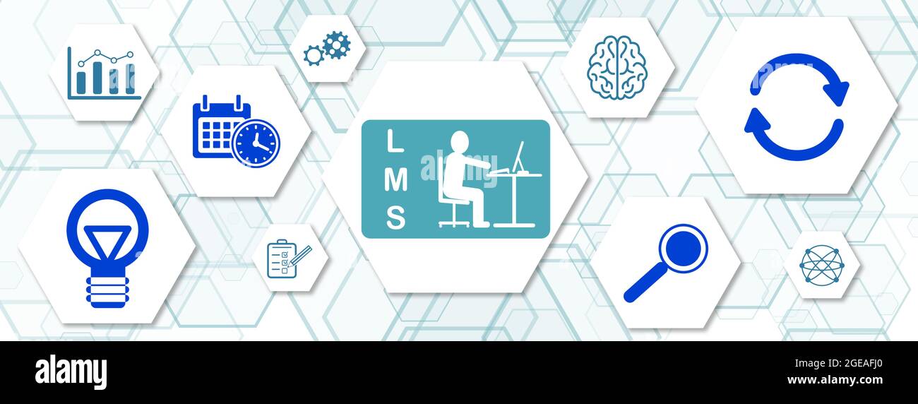 Concept of lms with icons on hexagons Stock Photo - Alamy