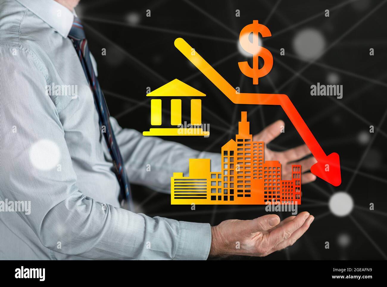 Economic crash concept above the hands of a man Stock Photo - Alamy