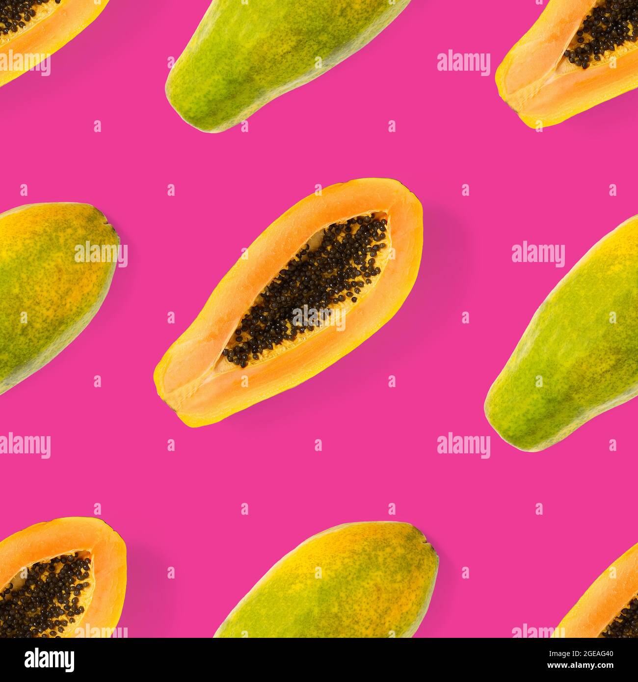 Fresh ripe papaya seamless pattern on pink background. Tropical ...