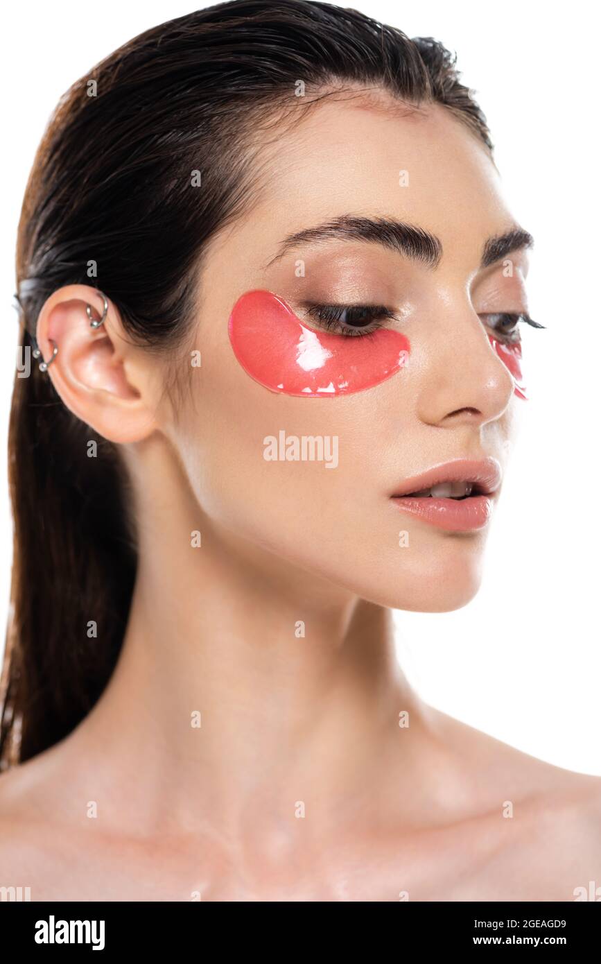 pretty young woman with eye patches isolated on white Stock Photo - Alamy