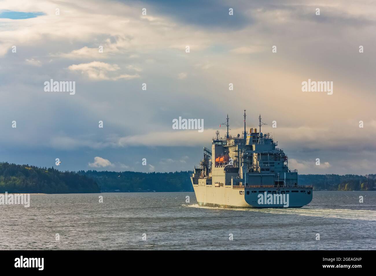 U.S. Navy ship Carl Brashear underway on Puget Sound after leaving ...