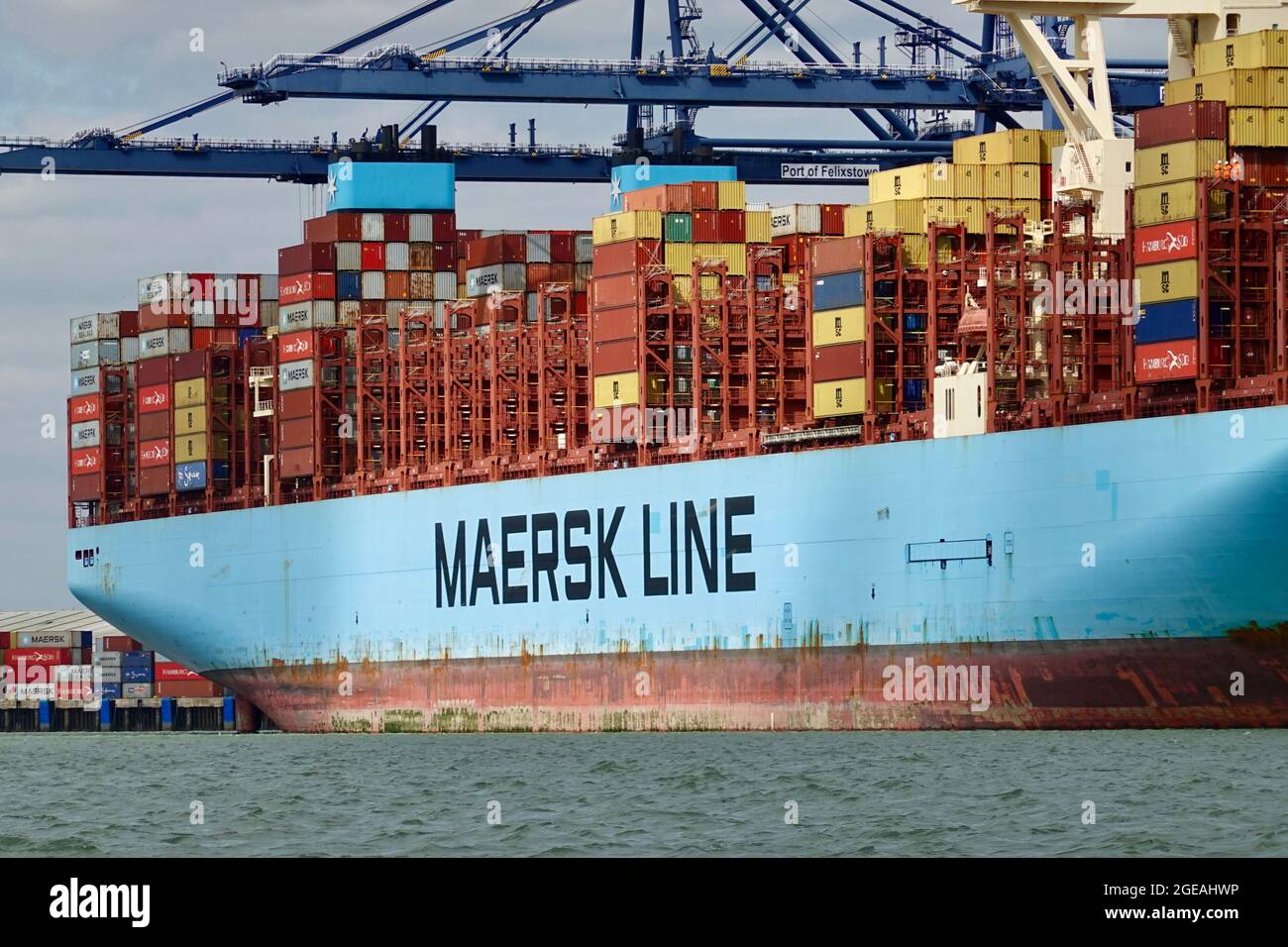Felixstowe, Suffolk - 18 August 2021: The Moscow Maersk container ship ...