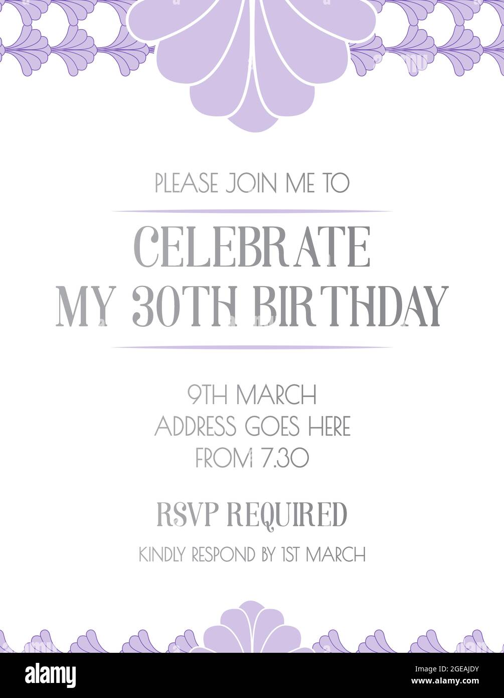 Invitation Design in Purple Pastel Color and Elegant Style Stock Vector ...