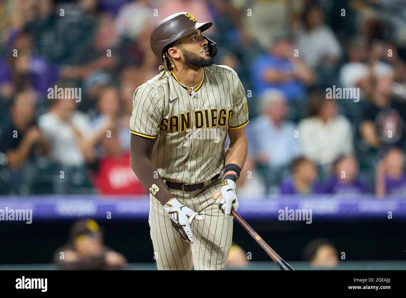 August 17 2021: San Diego right fielder Fernando Tatis Jr. (23) hits a ...