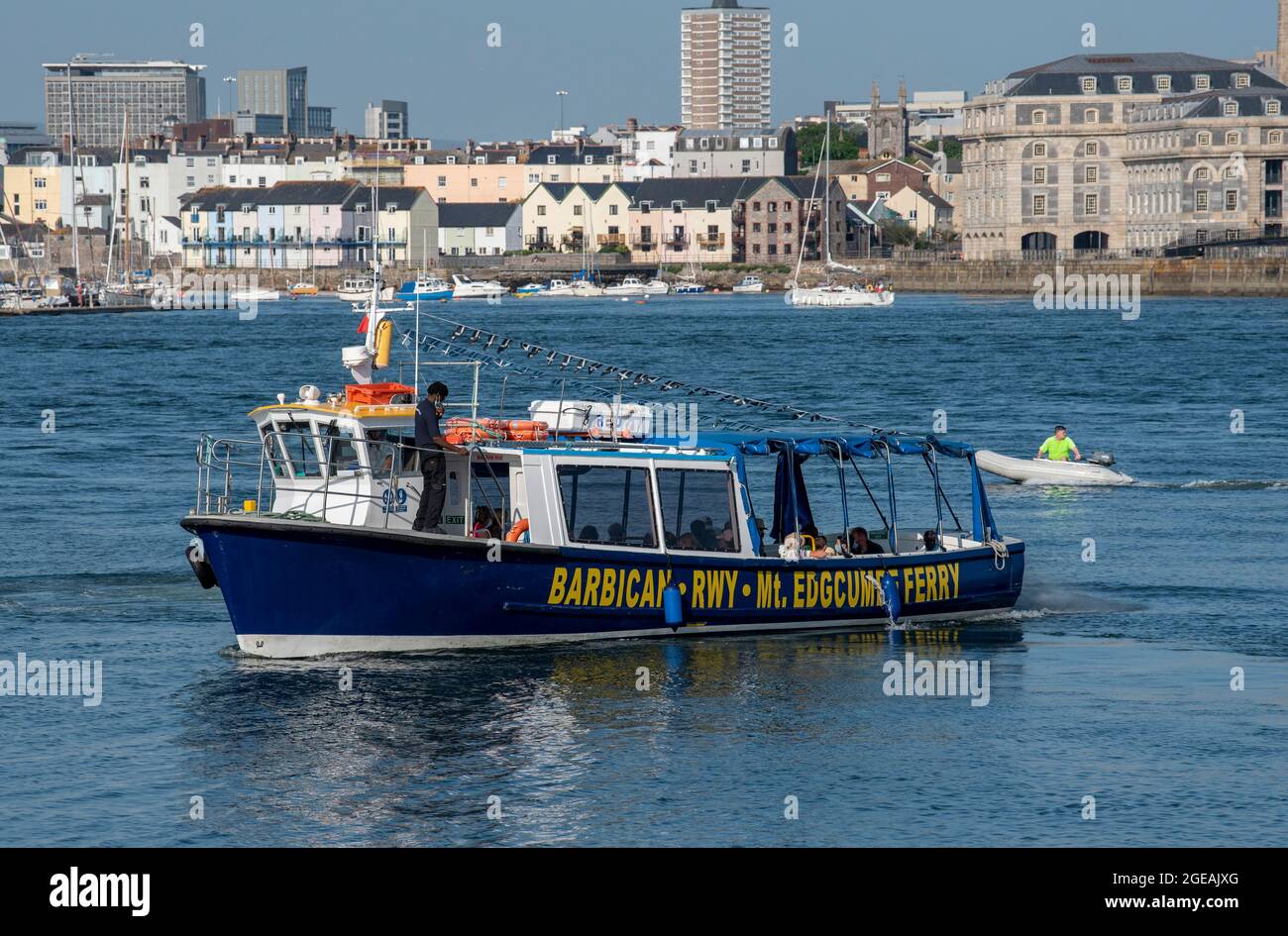 Cremyll, Cornwall, England, UK. 2021. Passengers aboard a small ferry ...