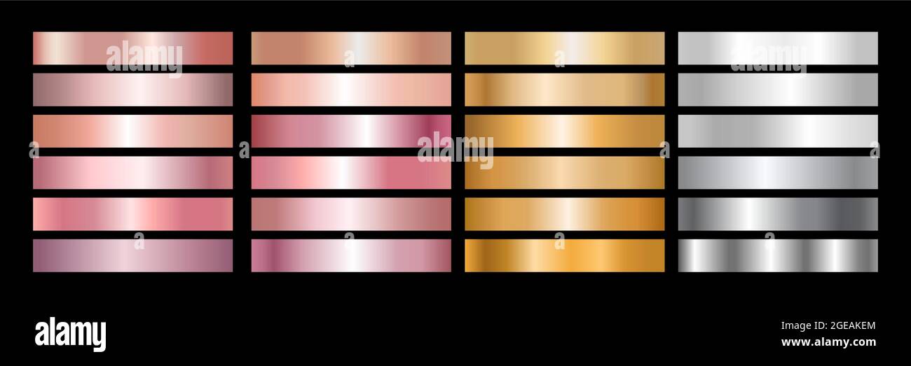 Metal Gradient Collection of Rose Gold, Golden and Silver Swatches ...