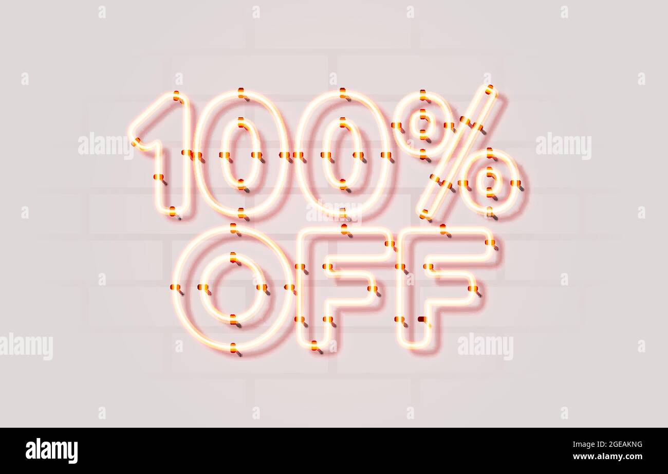 Neon 100 off sale banner. Sign board promotion. Vector illustration ...