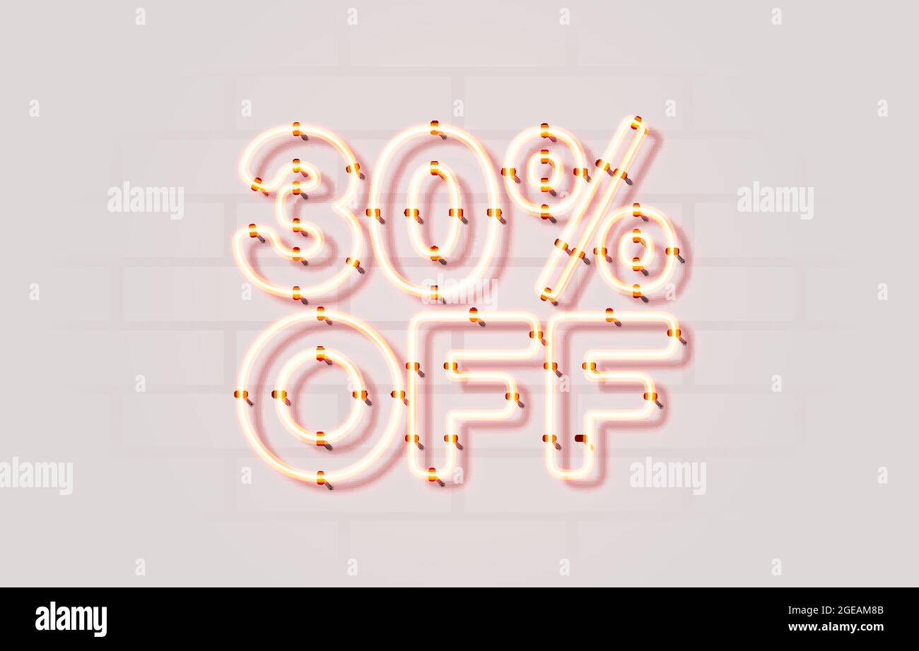 Neon 30 off sale banner. Sign board promotion. Vector illustration ...
