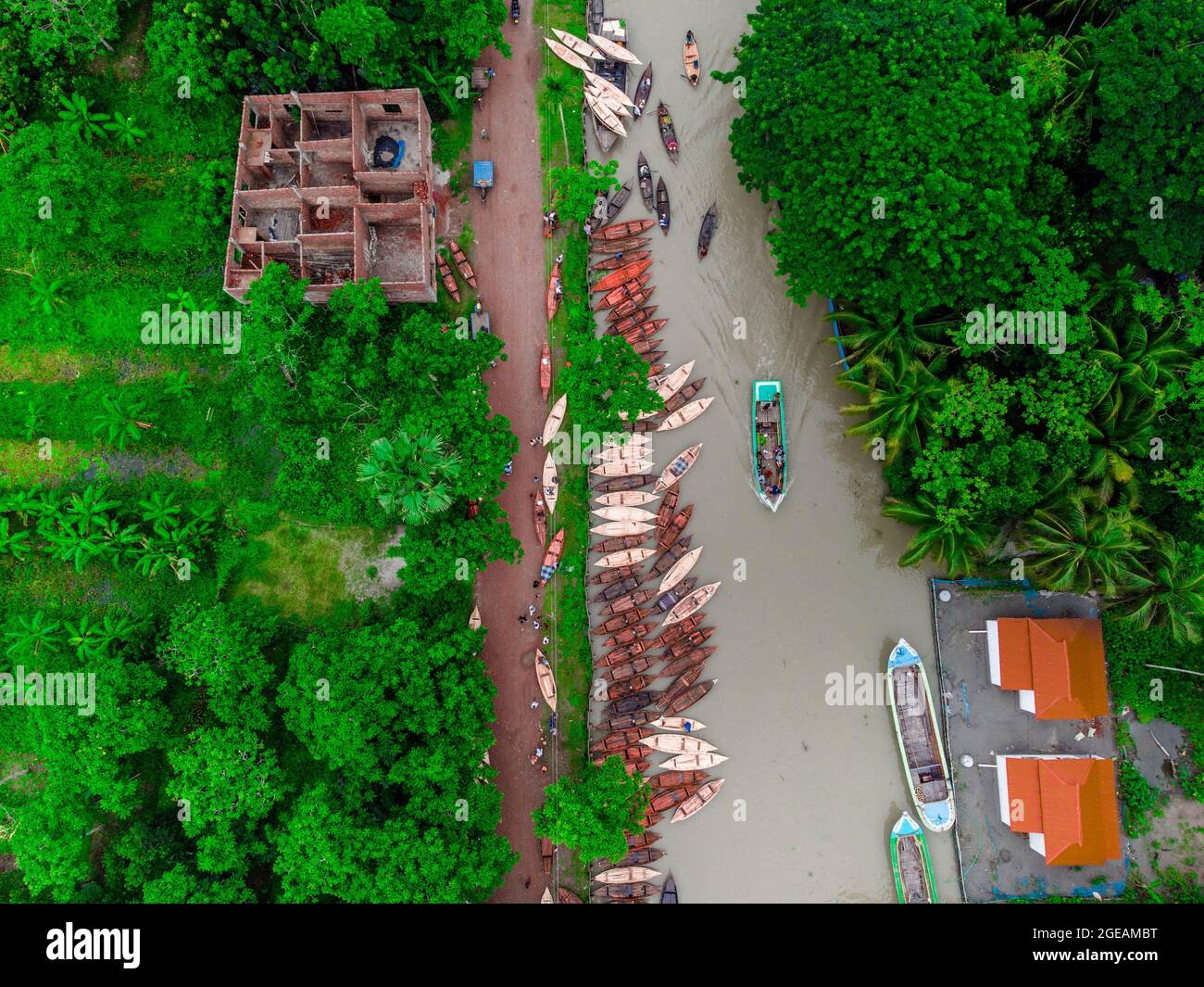 Aerial view of the Boat makers manufacture wood Boats at “Noukar Haat ...