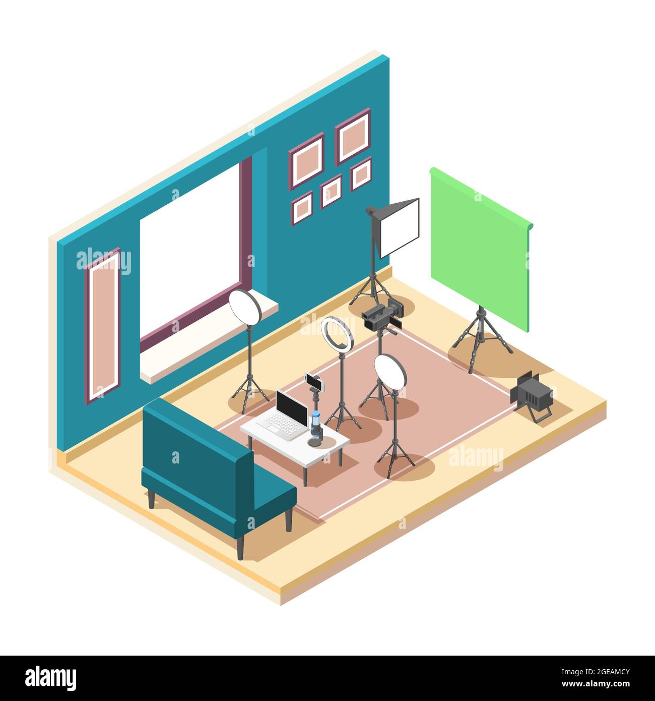 Isometric composition of vlogging studio with equipment for shooting ...