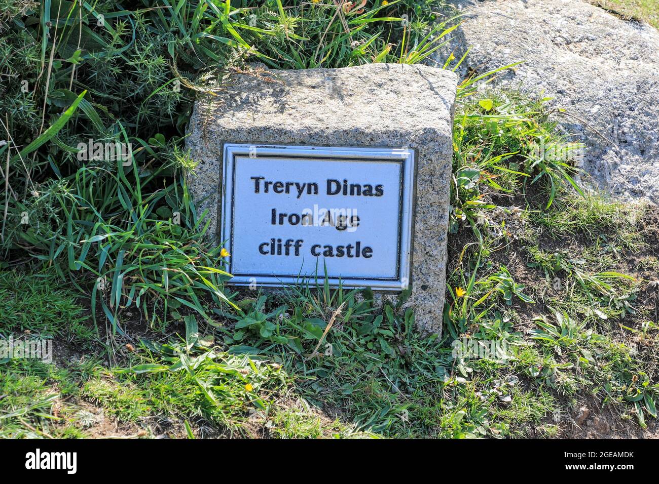 A sign saying 'Treryn Dinas Iron Age cliff castle', between Penberth ... A sign saying 'Treryn Dinas Iron Age cliff castle', between Penberth ...