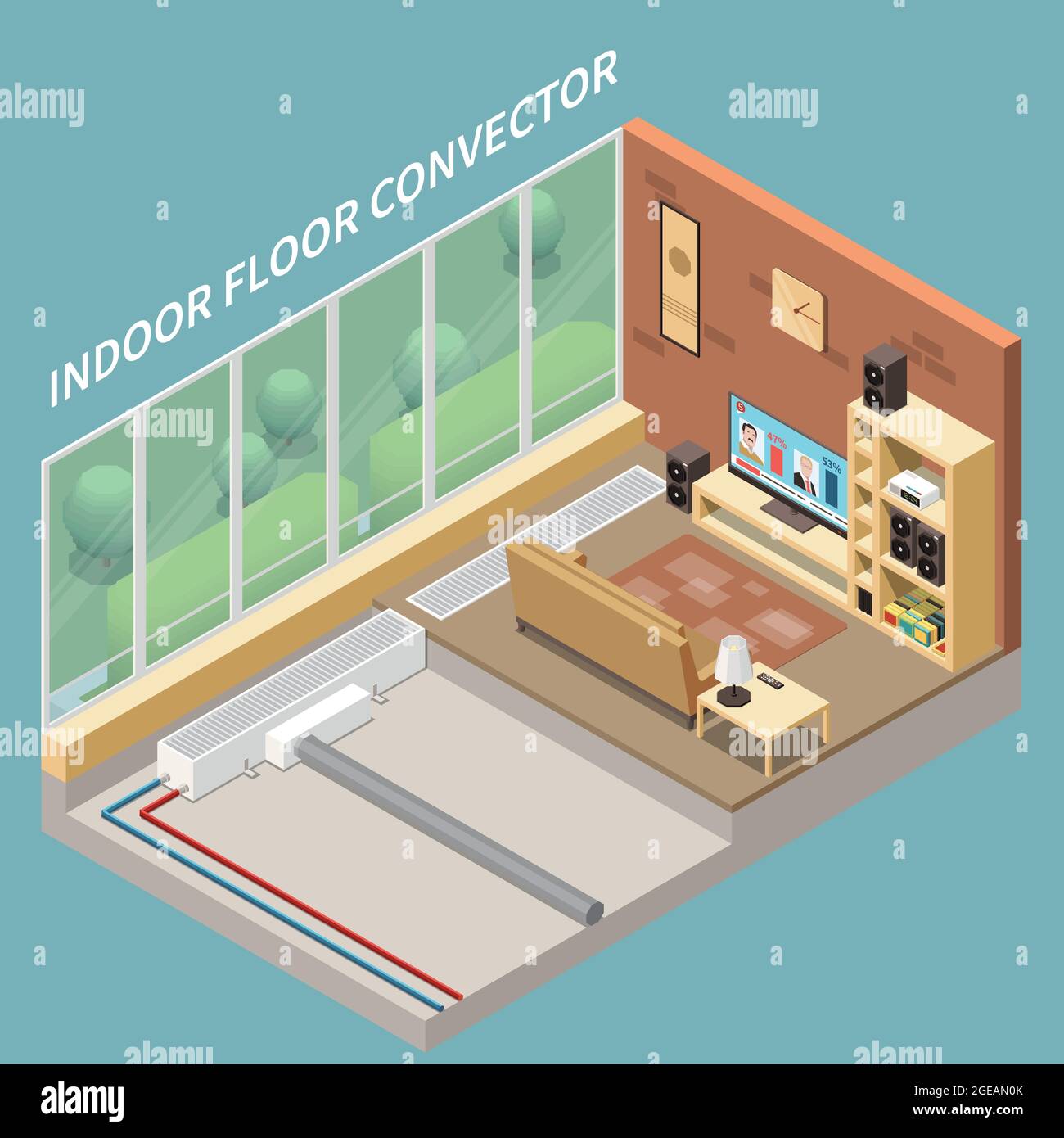 Cosy living room interior with floor heating system installed indoor ...