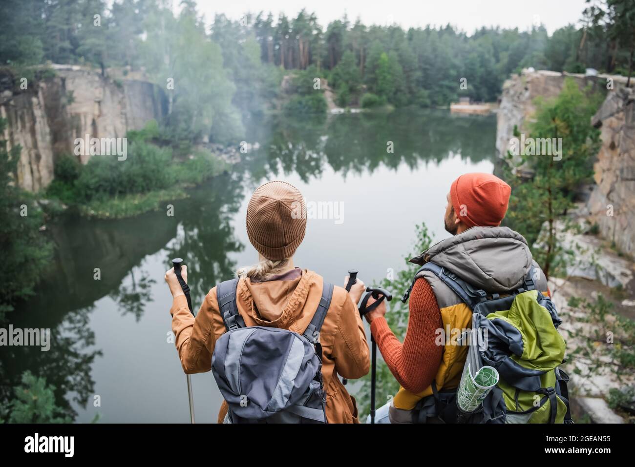 Back view couple backpacking in hi-res stock photography and images - Alamy