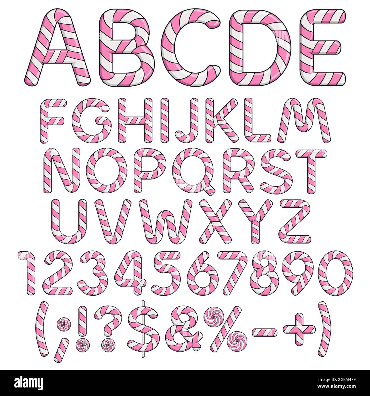 Alphabet, letters, numbers and signs from pink and white sweets ...