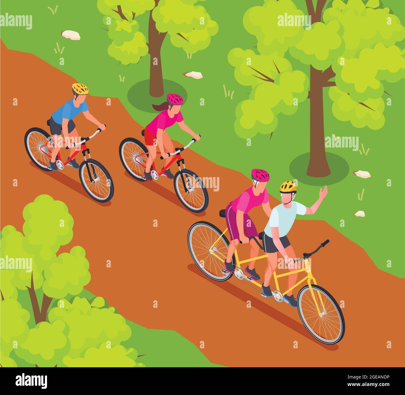 Grandparents and grandchildren isometric background with family cycling ...