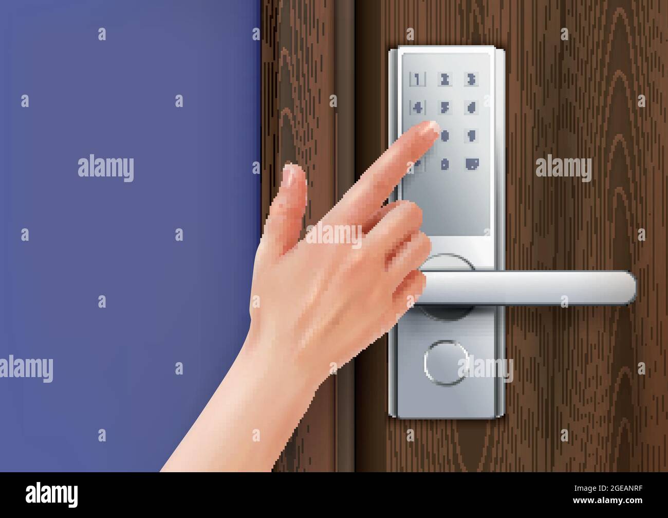 Door knobs handles realistic composition with human hand with finger ...