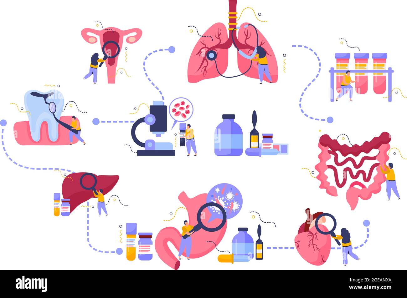 Health checkup concept icons set with body examination symbols flat ...