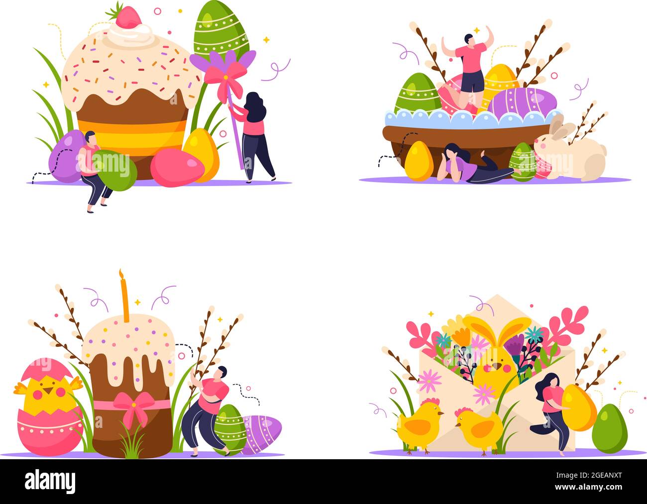 Easter concept icons set with colored eggs flat isolated vector ...