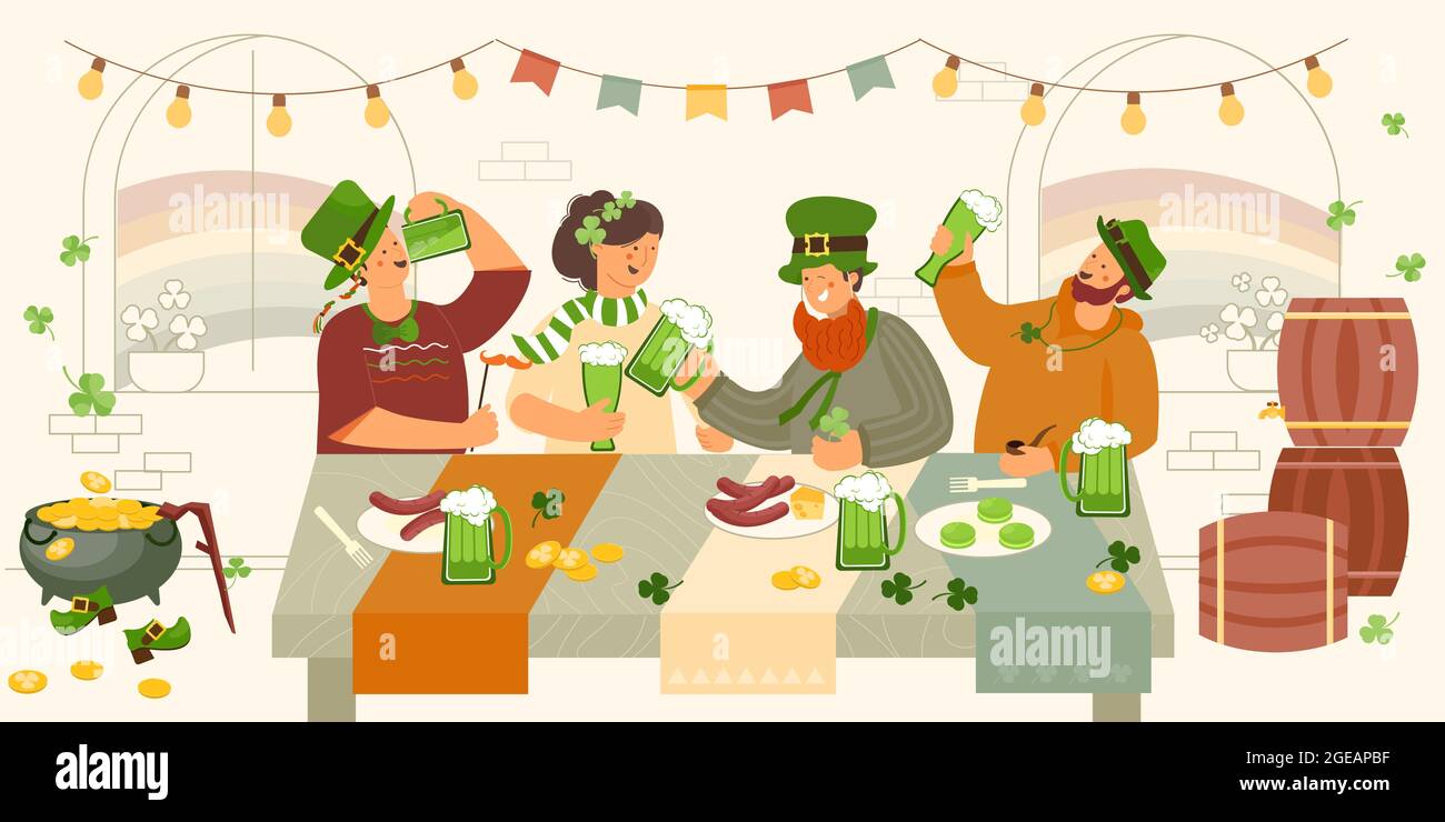 Patrick day party beer indoor composition with human characters of ...