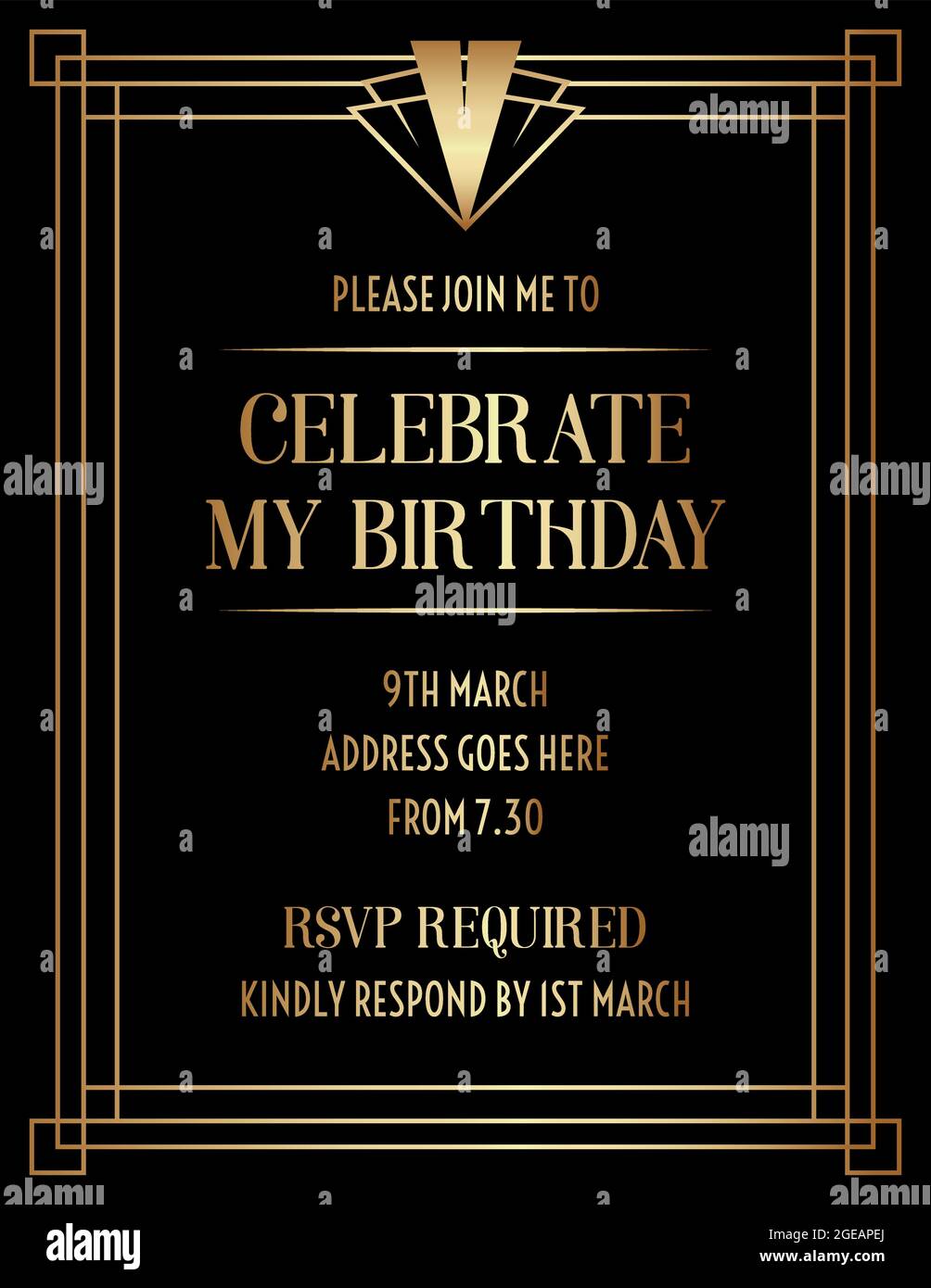 Geometric Gatsby Art Deco Style Black Gold Print Invitation Design ...