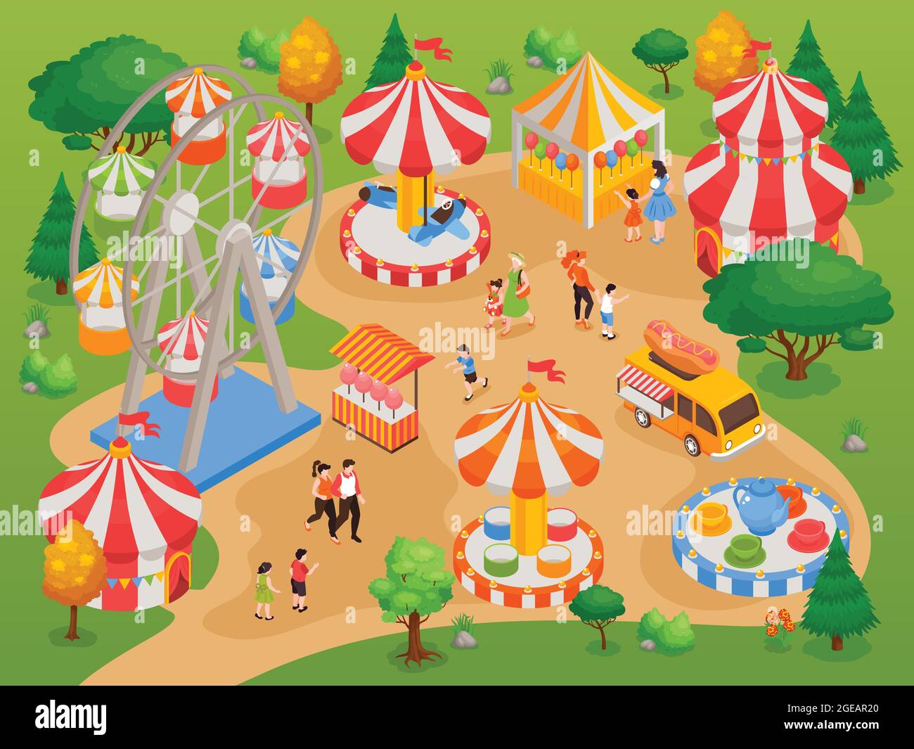 Amusement park for children with attractions and fun isometric ...