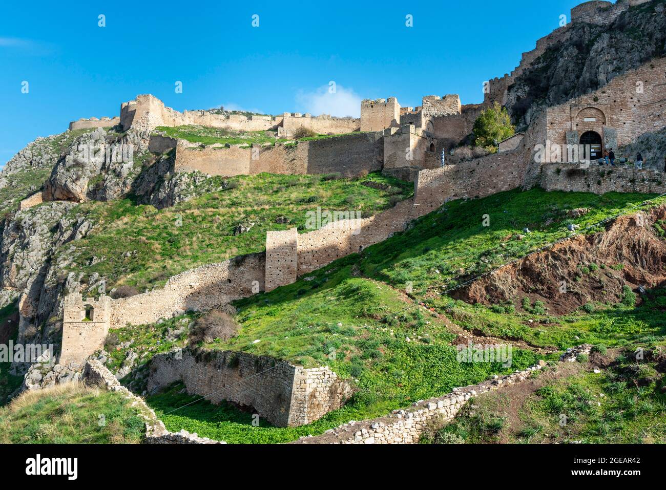 Looking up at the walls of Acrocorinth, The fortress was continuously ...