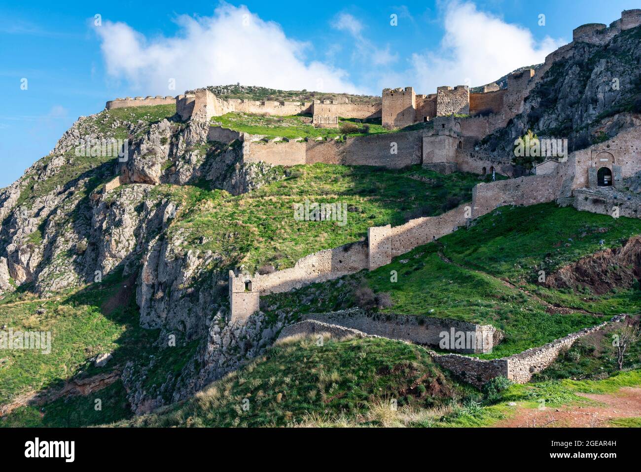 Looking up at the walls of Acrocorinth, The fortress was continuously ...