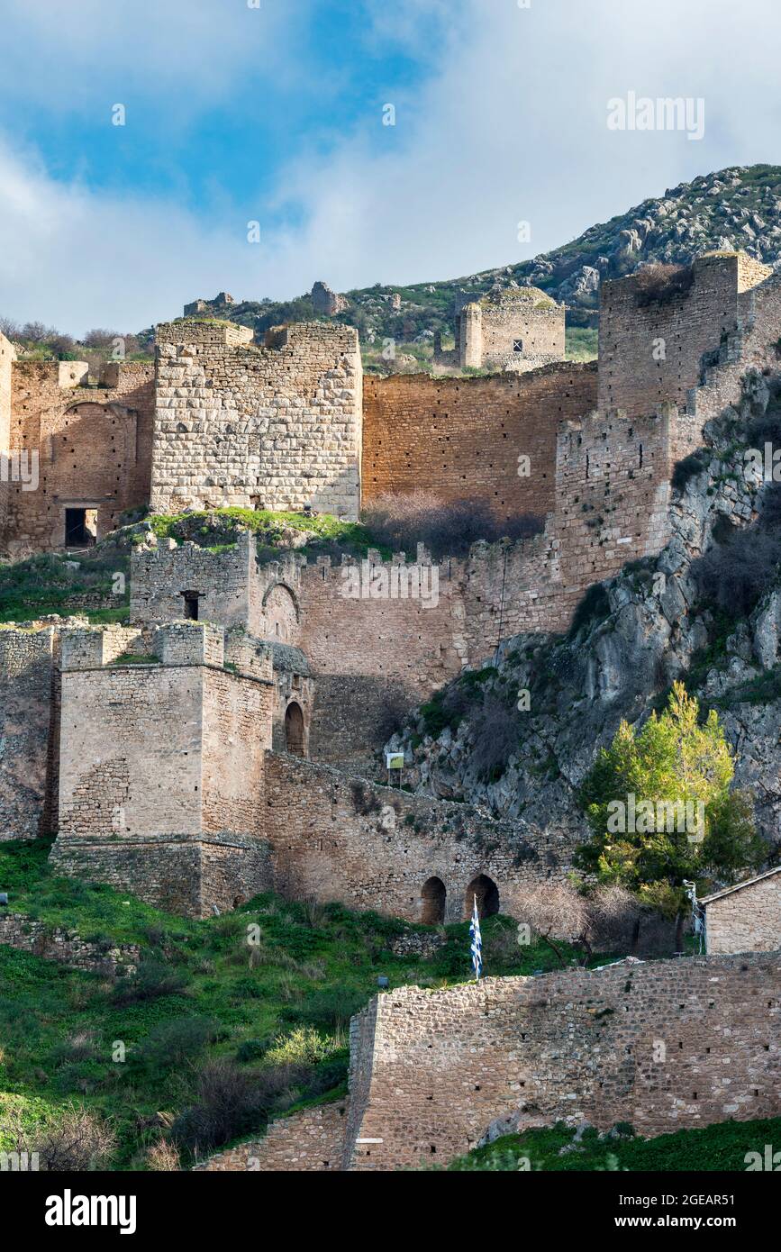 Looking up at the walls of Acrocorinth, The fortress was continuously ...