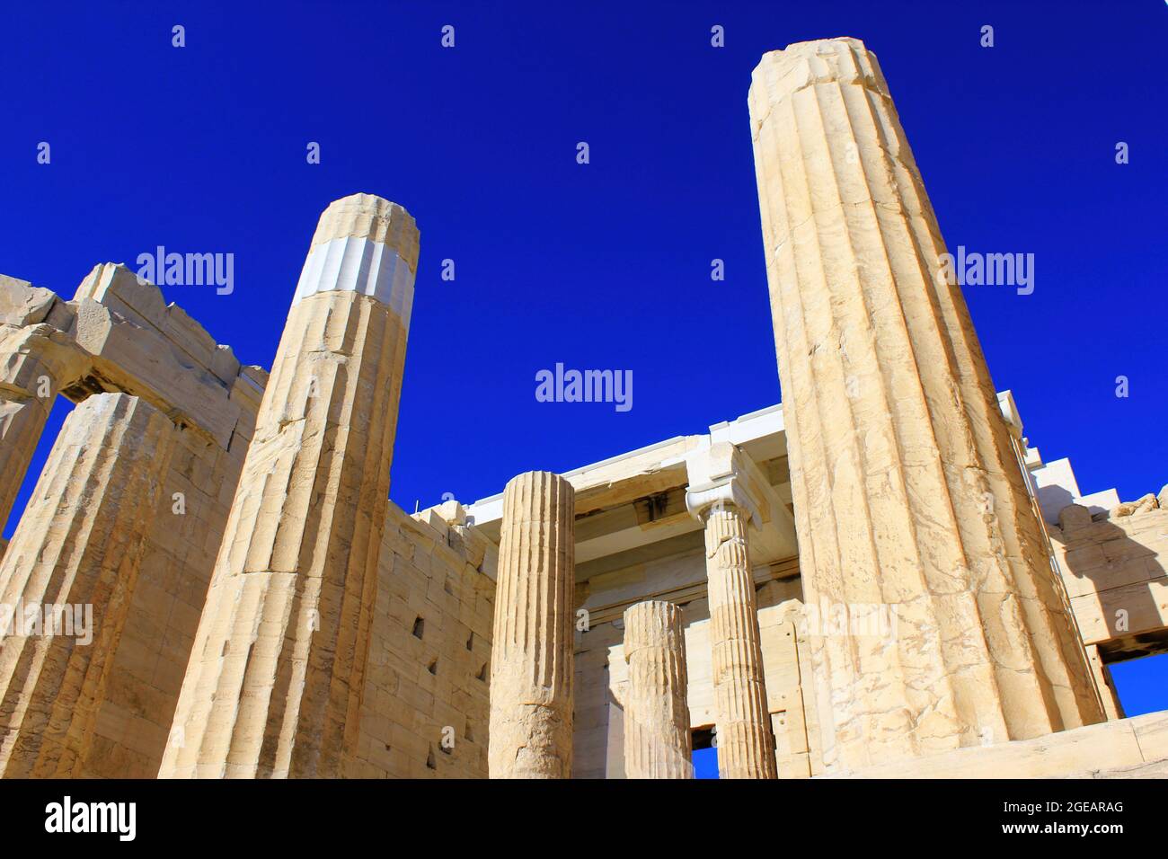 Greece, Athens, June 16 2020 - View of Propylaea, the monumental entrance to the Acropolis of ...